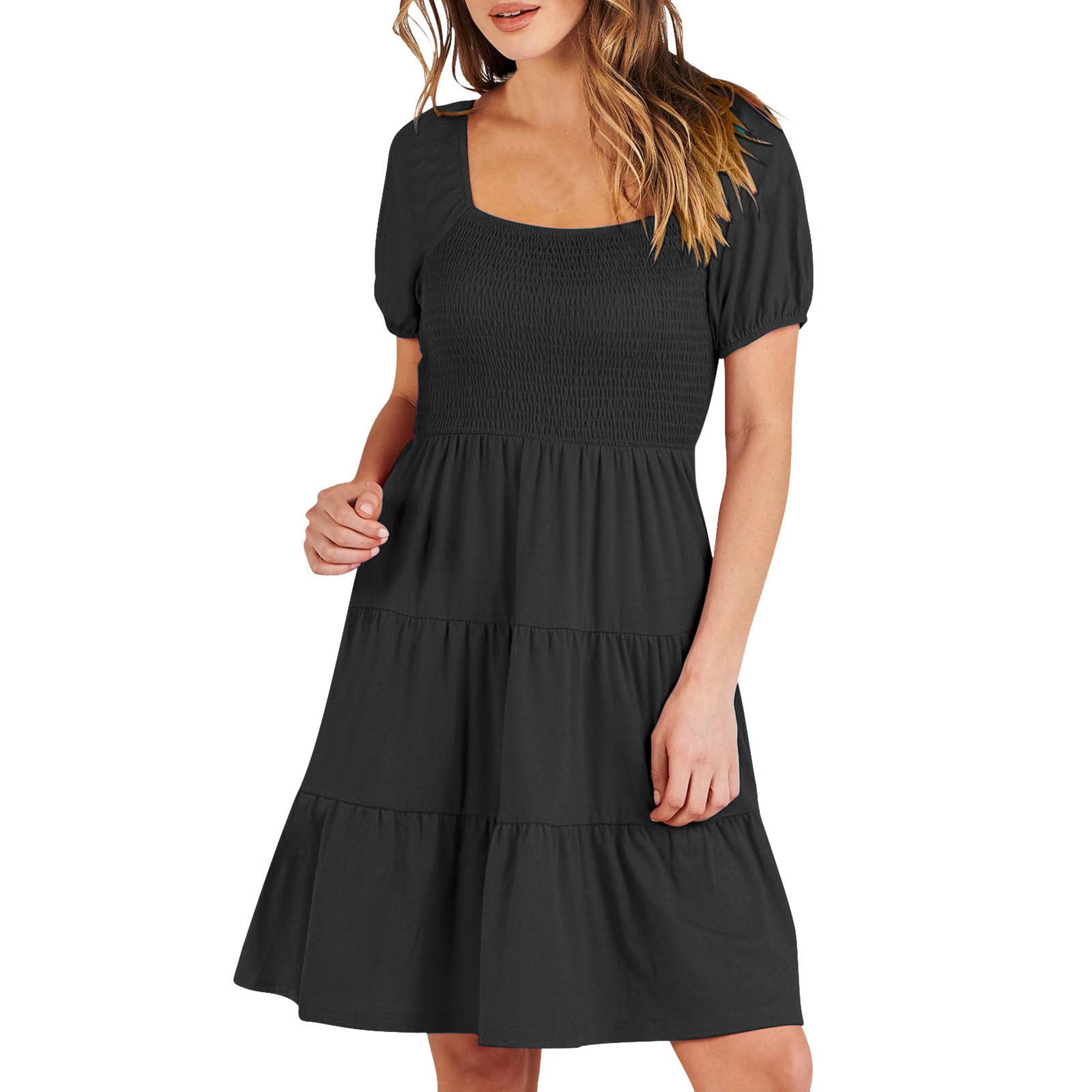 WEAIXIMIUNG Women Summer Mini Dresses Casual Square Neck Smocked Puff ...