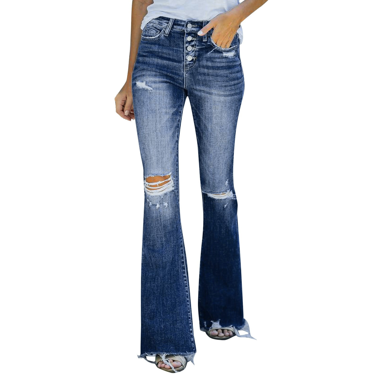 WEAIXIMIUNG Women's Flare Bell Bottom Jeans High Waisted Wide Leg ...