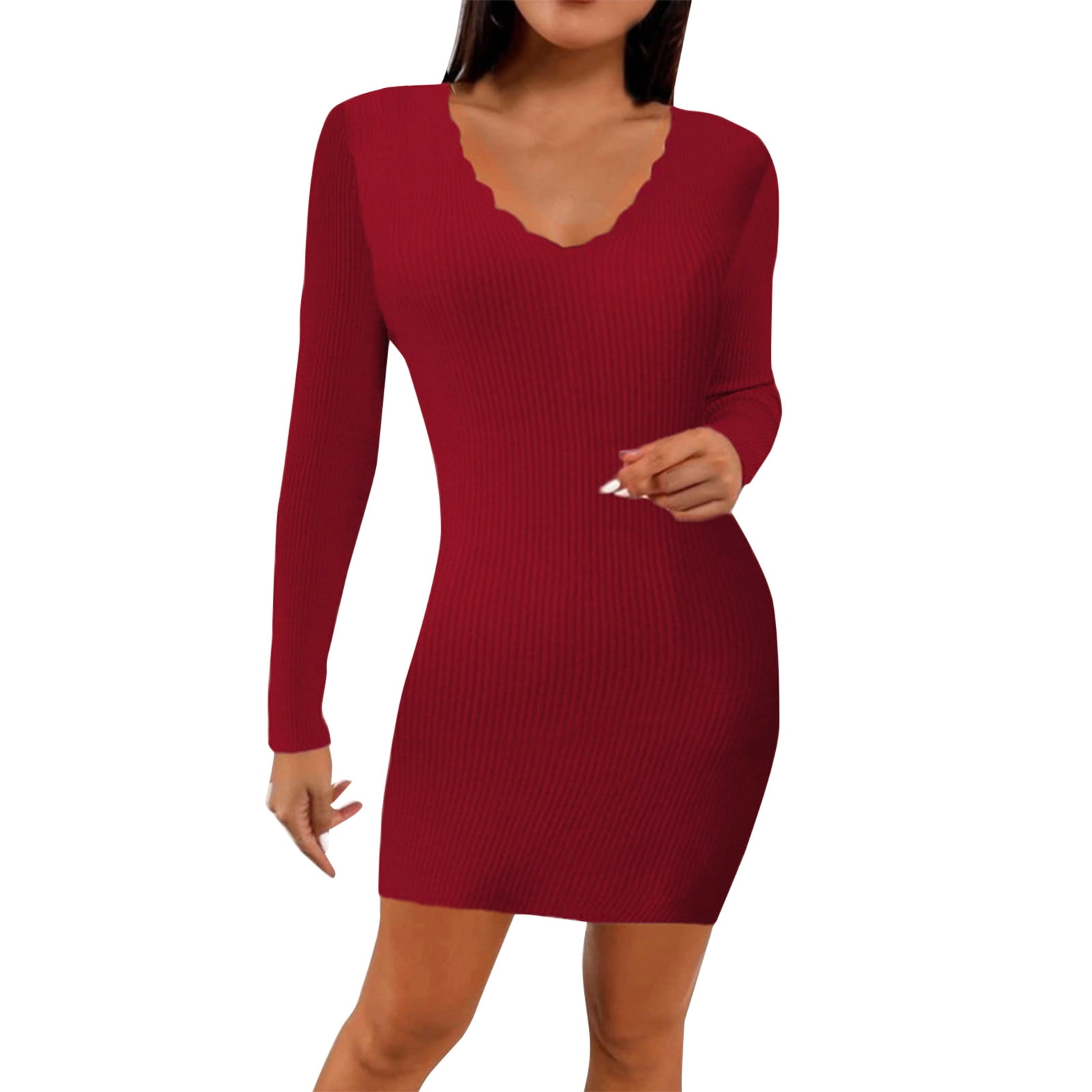 Weaiximiung Womens Sexy Long Sleeve Slim Fit Sexy Package Hip Elegant Knit Sweater Dress Summer
