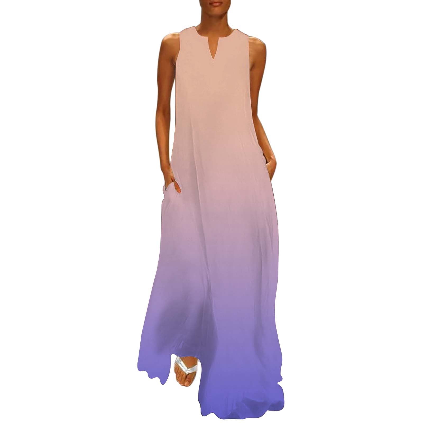 Weaiximiung Womens Dresses Summer Boho New Womens Gradient Casual V