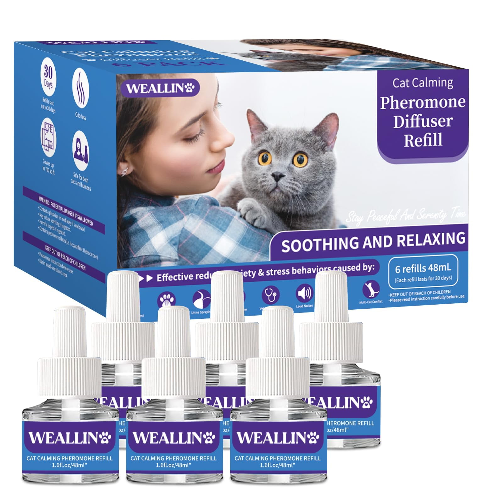 WEALLIN 6 Pack Cat Calming Diffuser Refills - Cat Pheromones Calming ...