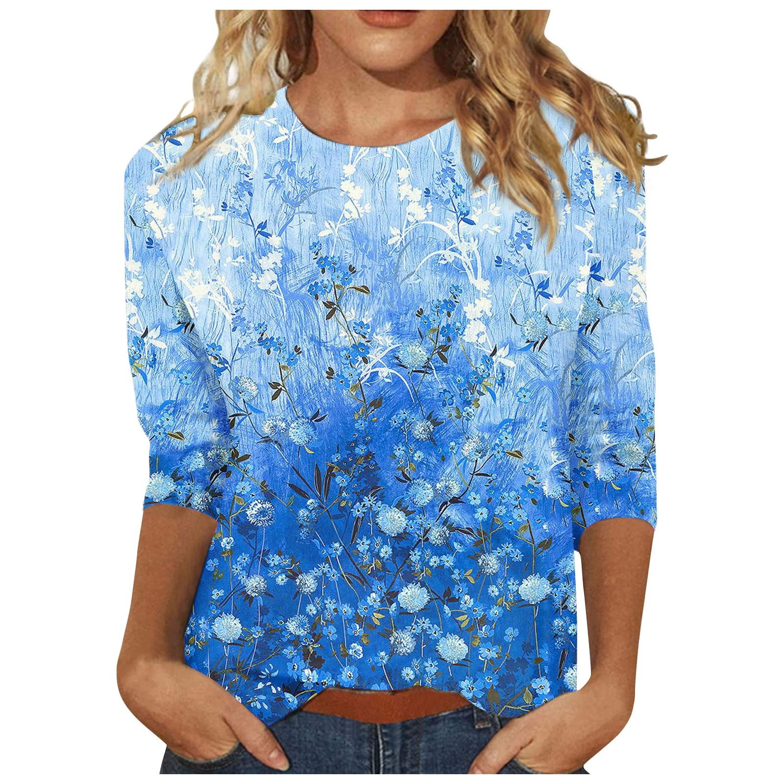 WEANT 3/4 Sleeve Blouses for Women Casual Crewneck Going Out Tops for ...