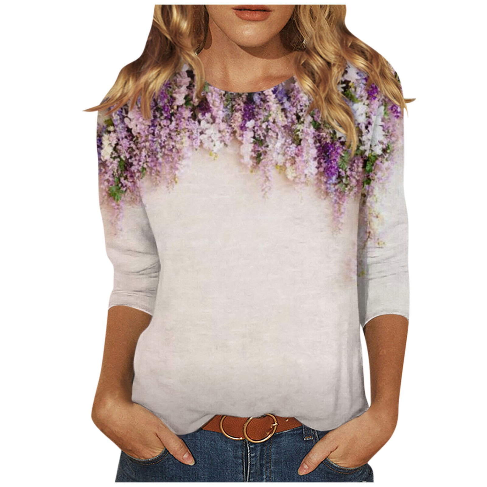 WEANT Plus Size Tops for Women 3/4 Sleeve Casual Crewneck Going Out ...