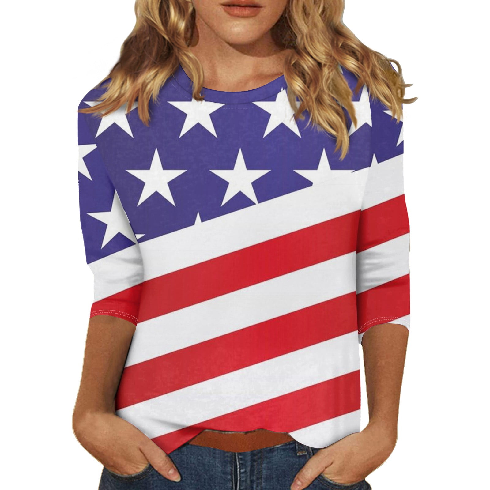 WEANT Trendy Tops for Women Summer 2024 4th of July 3/4 Length Sleeve ...