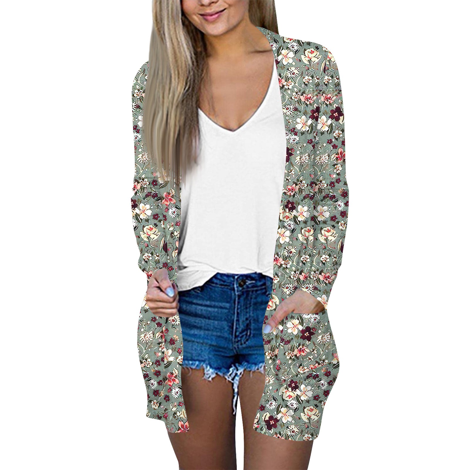 WEANT Women Floral Printed Cardigan Sweater Casual Long-Sleeved Mid ...