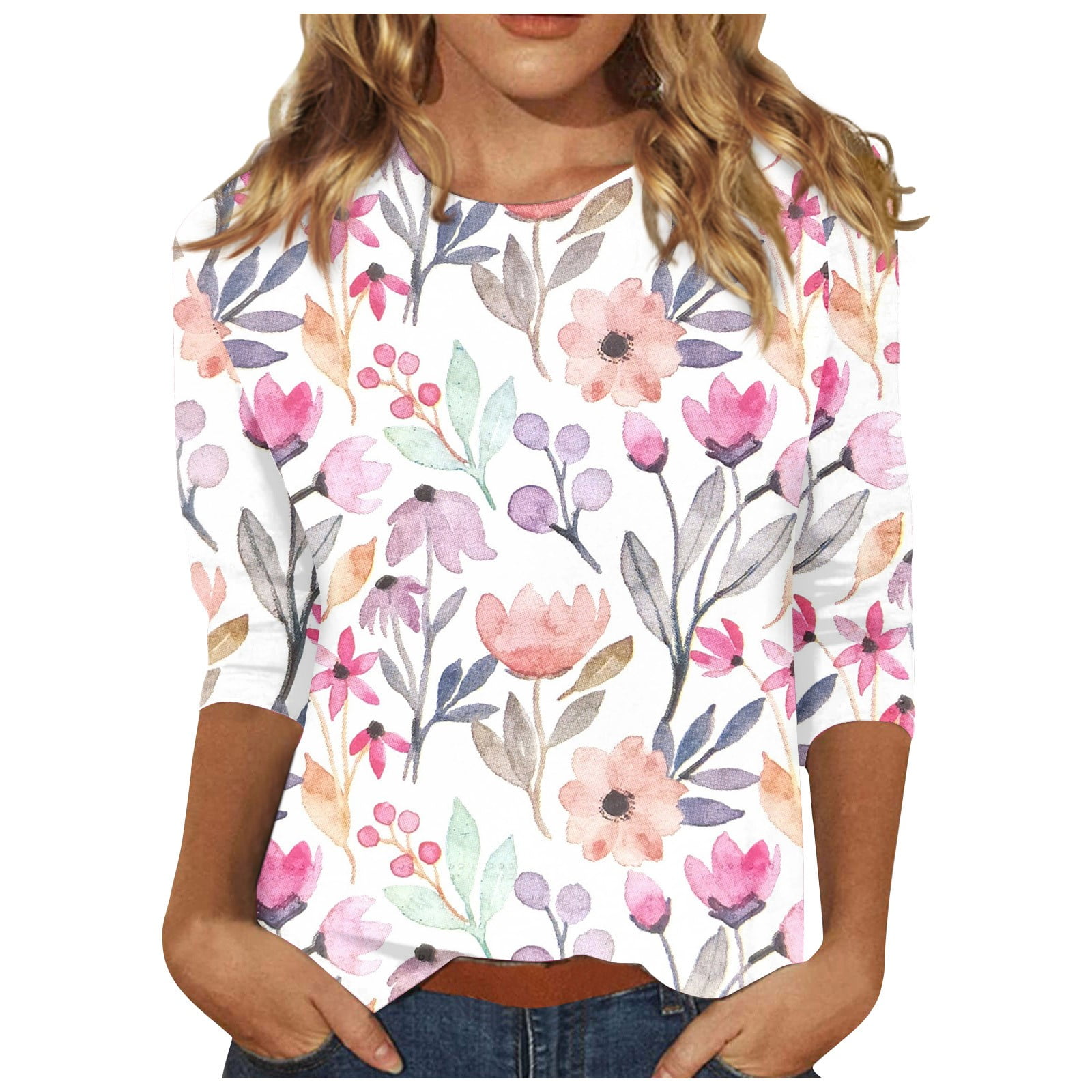 WEANT Women's 3/4 Sleeve Tops Casual Crewneck Going Out Tops for Women ...