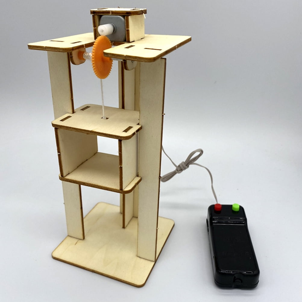 WEAVILUX assembling toys Elevator Model Beige Wood Plastic Set ...