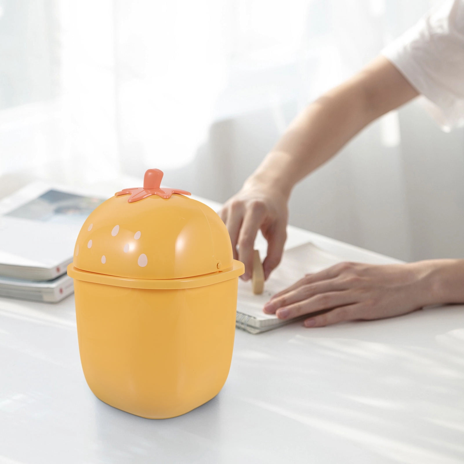 WEAVILUX Trash Can For Bedroom Desktop Trash Can Yellow Plastic 1Set ...