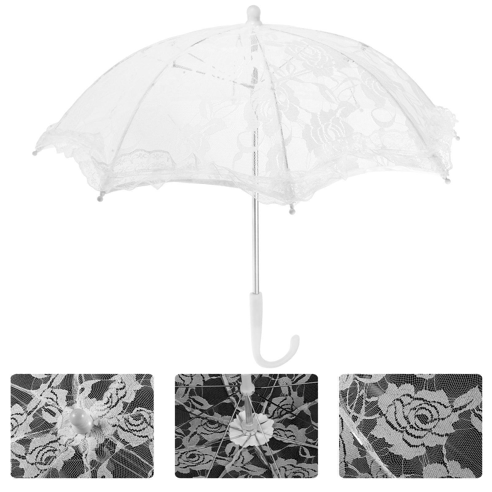WEAVILUX 1Set Cloth Parasol Lace Steel Plastic White For Wedding Props ...