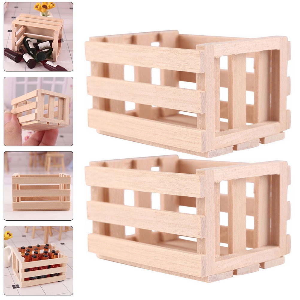 WEAVILUX Miniature Wooden Storage Crates 2Pcs for Dollhouse Mini Model ...