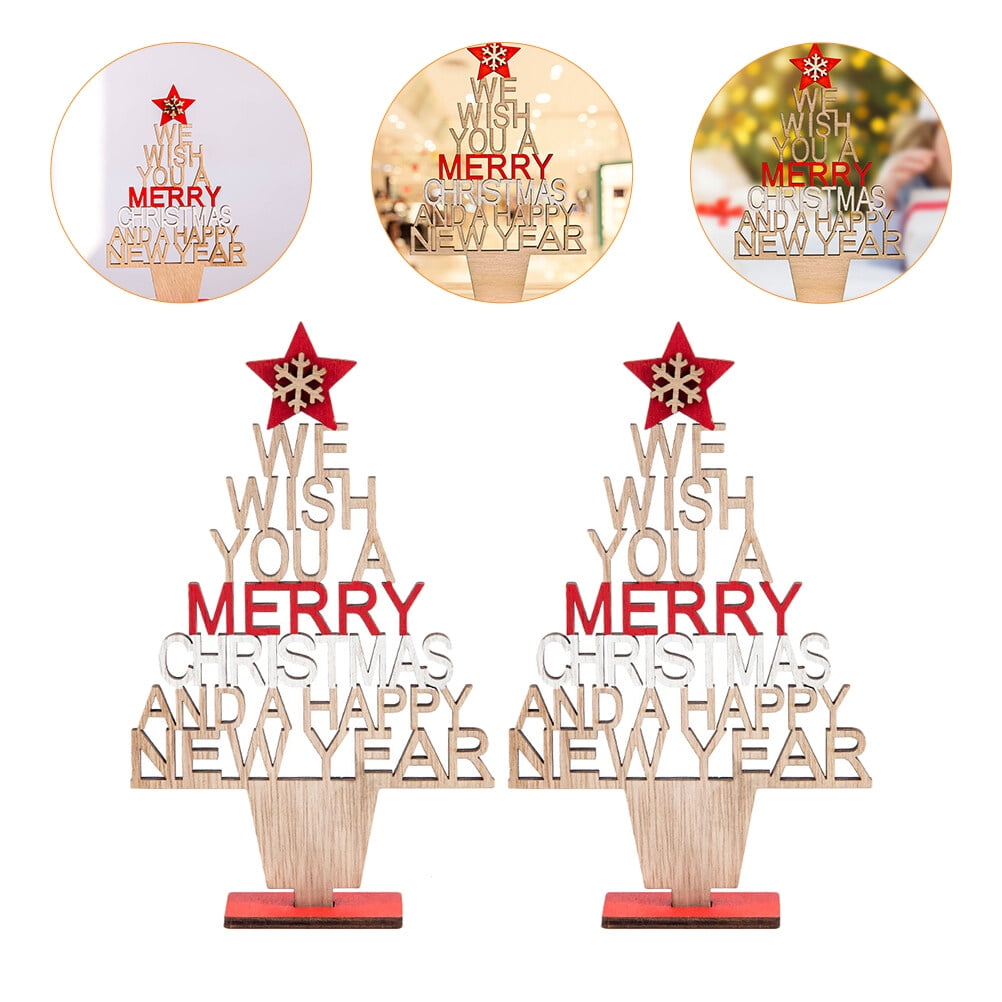 WEAVILUX 2Set Christmas Party Centerpieces Tree Shaped Wooden Holiday Decoration 17.5x11.5cm For ...