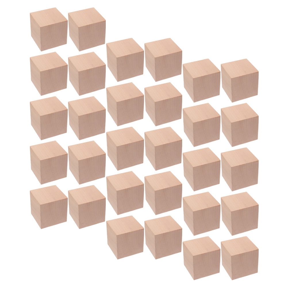 WEAVILUX 30 Pcs Natural Wooden Cubes Unfinished Blank Wood Craft Blocks ...