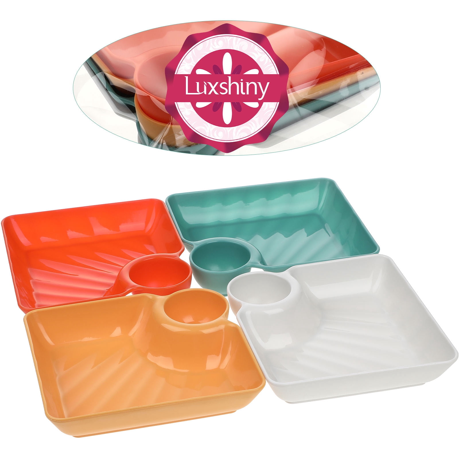 WEAVILUX 32Pack Assorted Color Square Plate With Sauce Compartments For ...