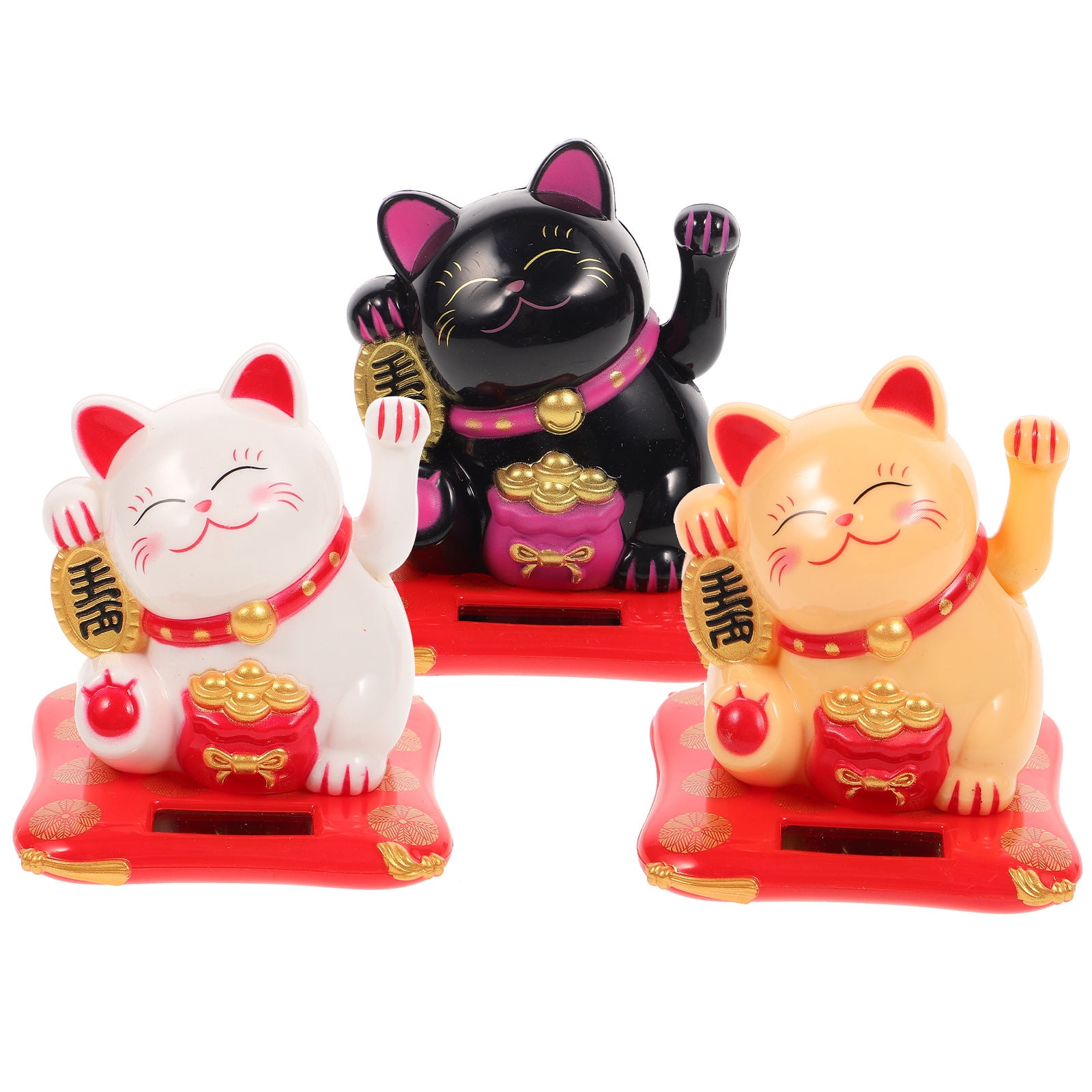WEAVILUX 3Pcs Waving Cat Statues Solar Powered Yellow Black White ...