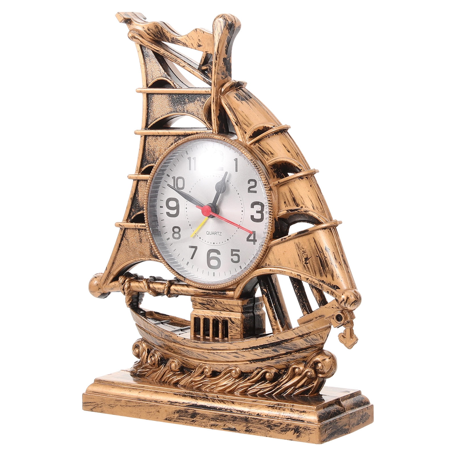 WEAVILUX Golden Sailboat Sculpture Alarm Clock - Clocks for Living Room ...