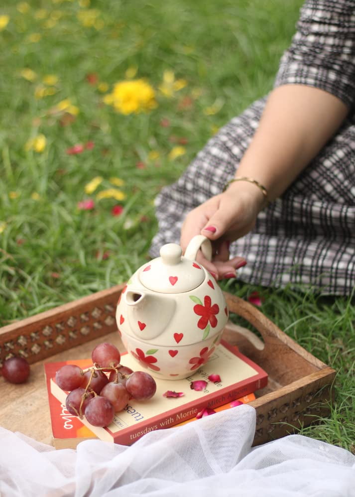 WEAVING HOMES Handmade Red Florals Tea for One Set of 2 Tea Pots Tea Mugs Tea Cups Coffee Mugs ...