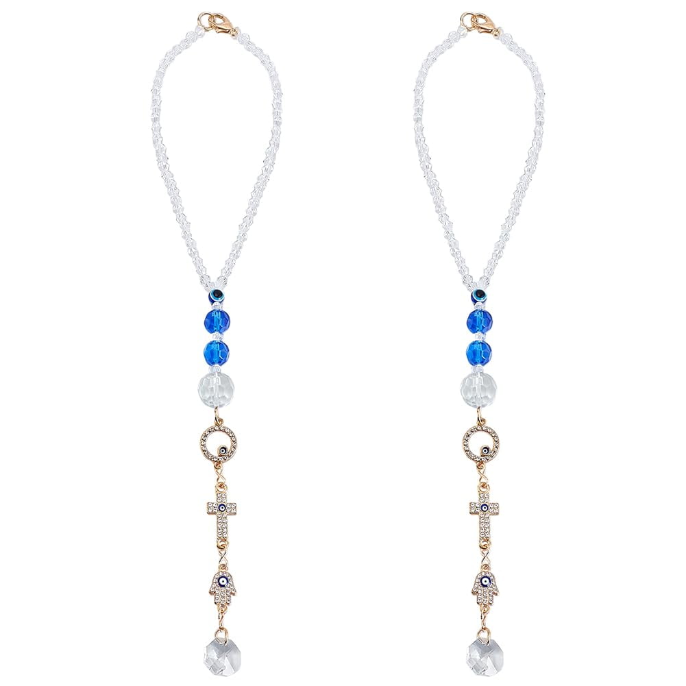 WEBEEDY 2 Pcs Cross Evil Eye Car Hanging Evil Eye Beaded Decor Hasma ...