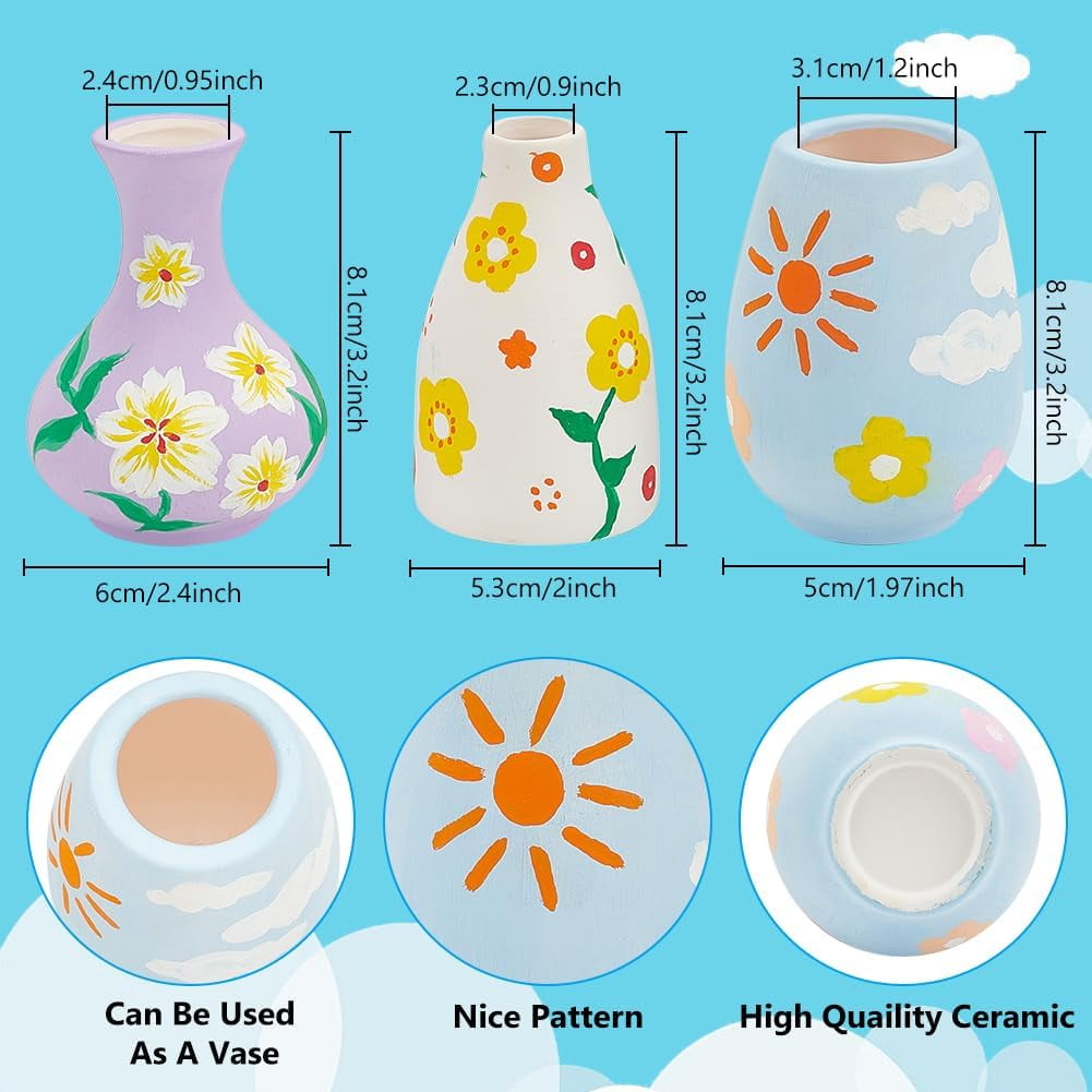 WEBEEDY 3 Set Vase Pottery Painting Kit Paint Your Own Ceramic Pottery ...