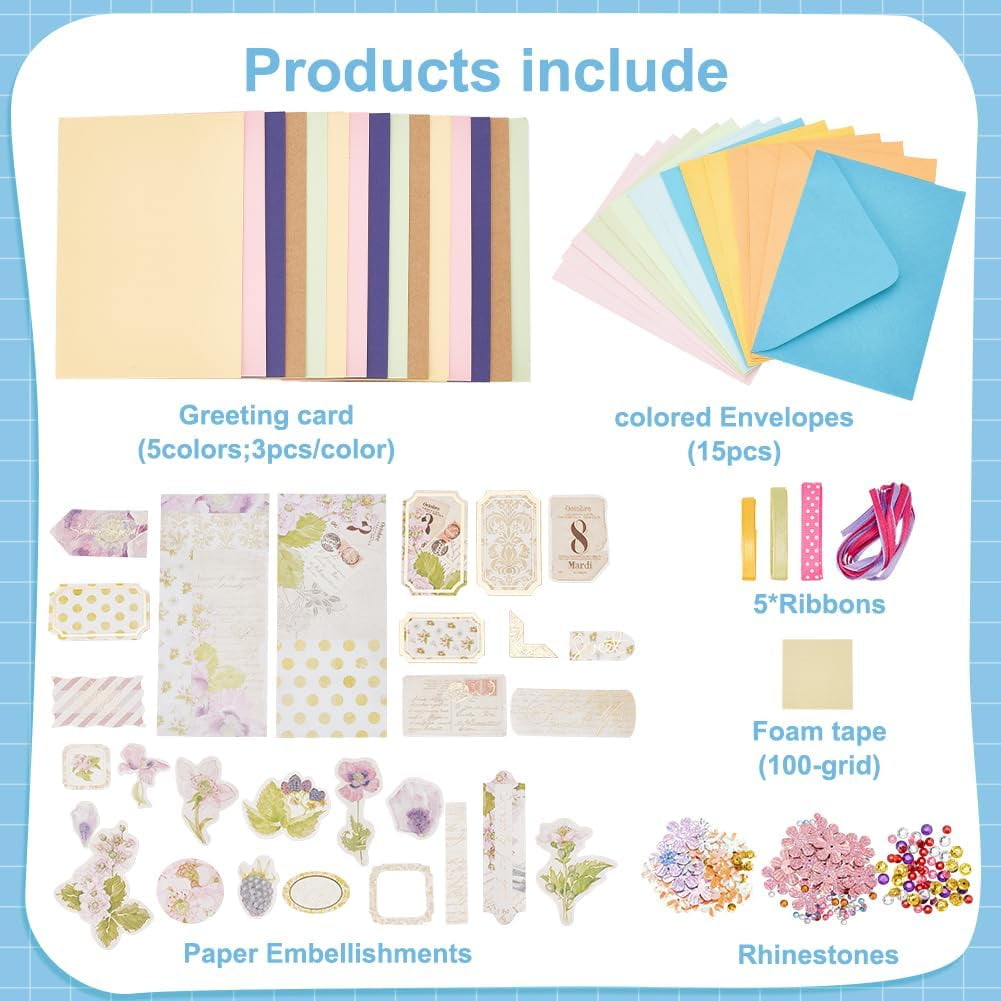 WEBEEDY Set of 15 DIY Greeting Card Kit Card Making Kit Purple Flower ...
