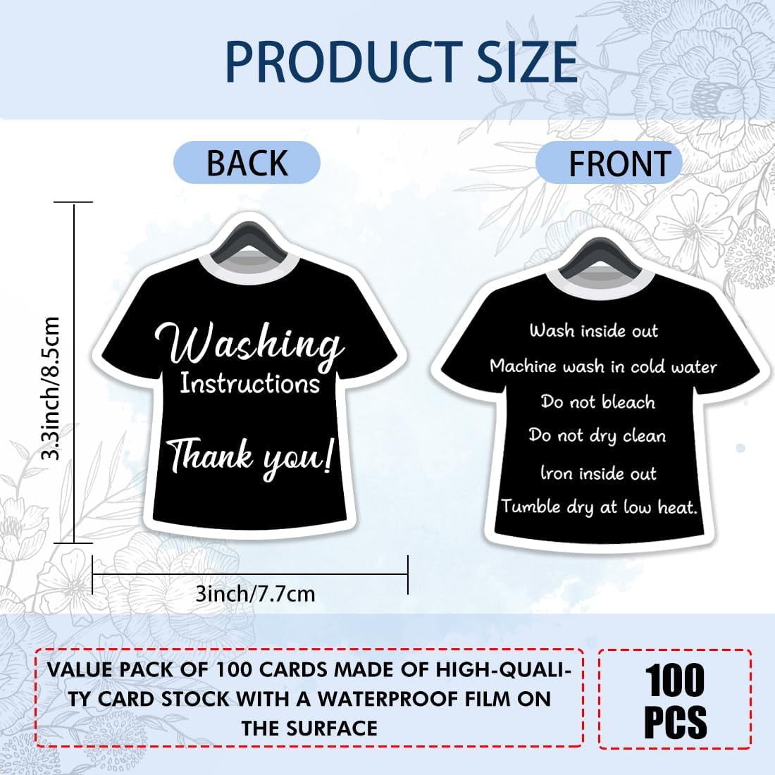 WEBEEDY T Shirt Washing Instructions Cards Black Clothes Cleaning Care ...