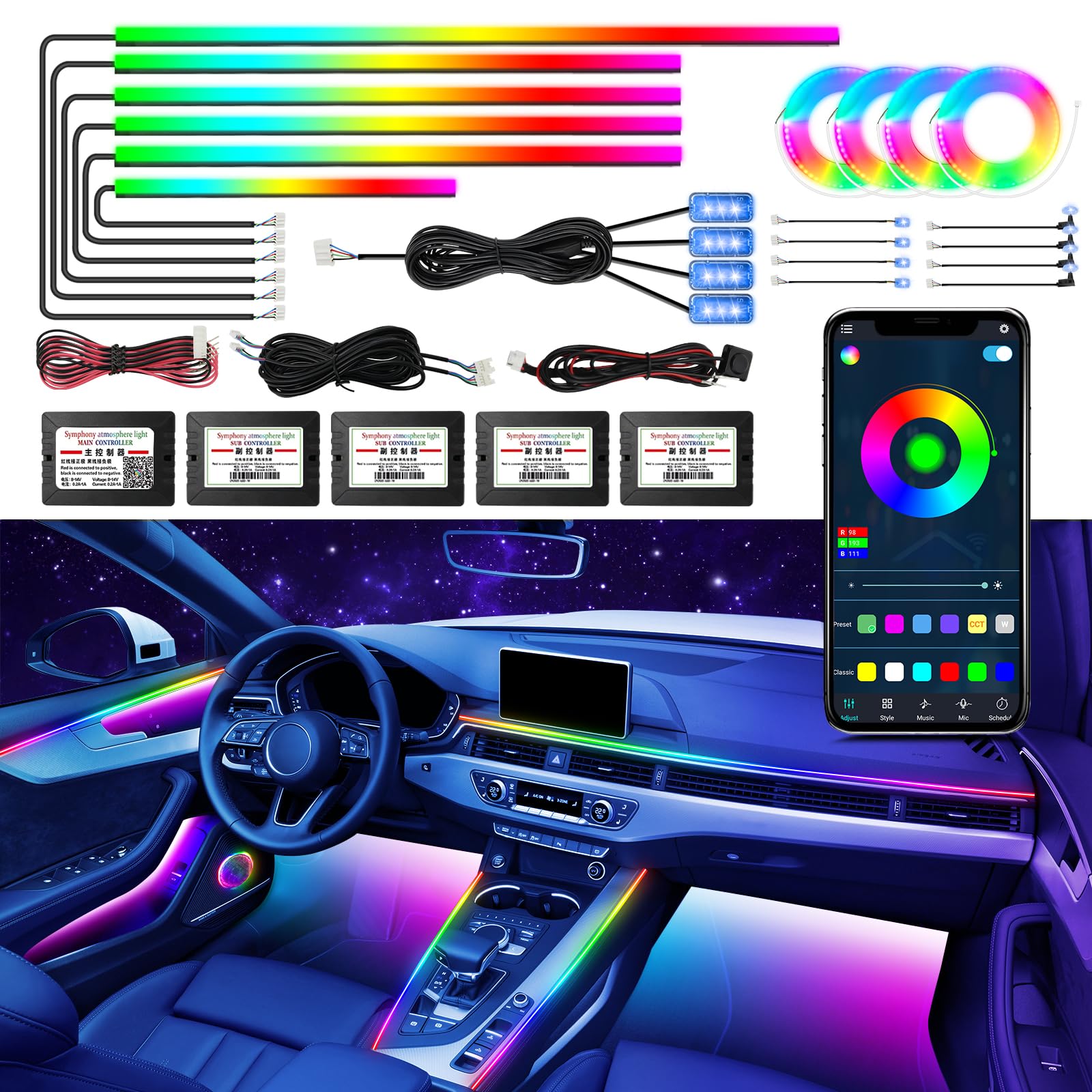 WEBUPAR Dreamcolor Acrylic Car CM31 Interior Led Kit, Car 22 in 1 RGB ...