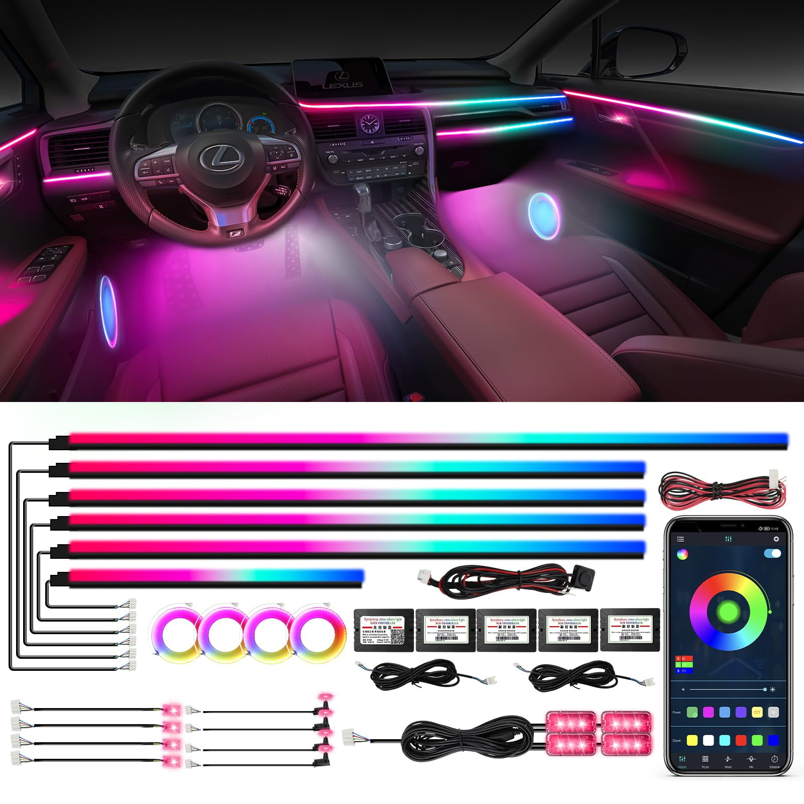 WEBUPAR Dreamcolor Acrylic Interior IFF17 Car Lights, 22 in 1 RGB Car ...