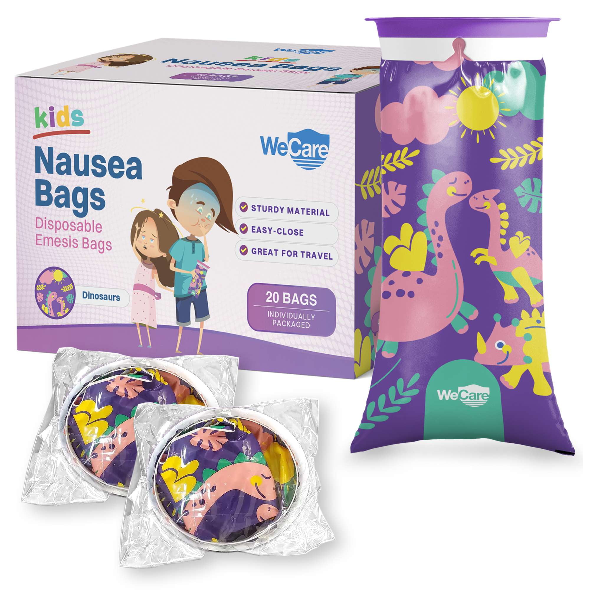 WECARE Kids Vomit Bags Disposable 20pk - Individually Wrapped Barf Bags ...
