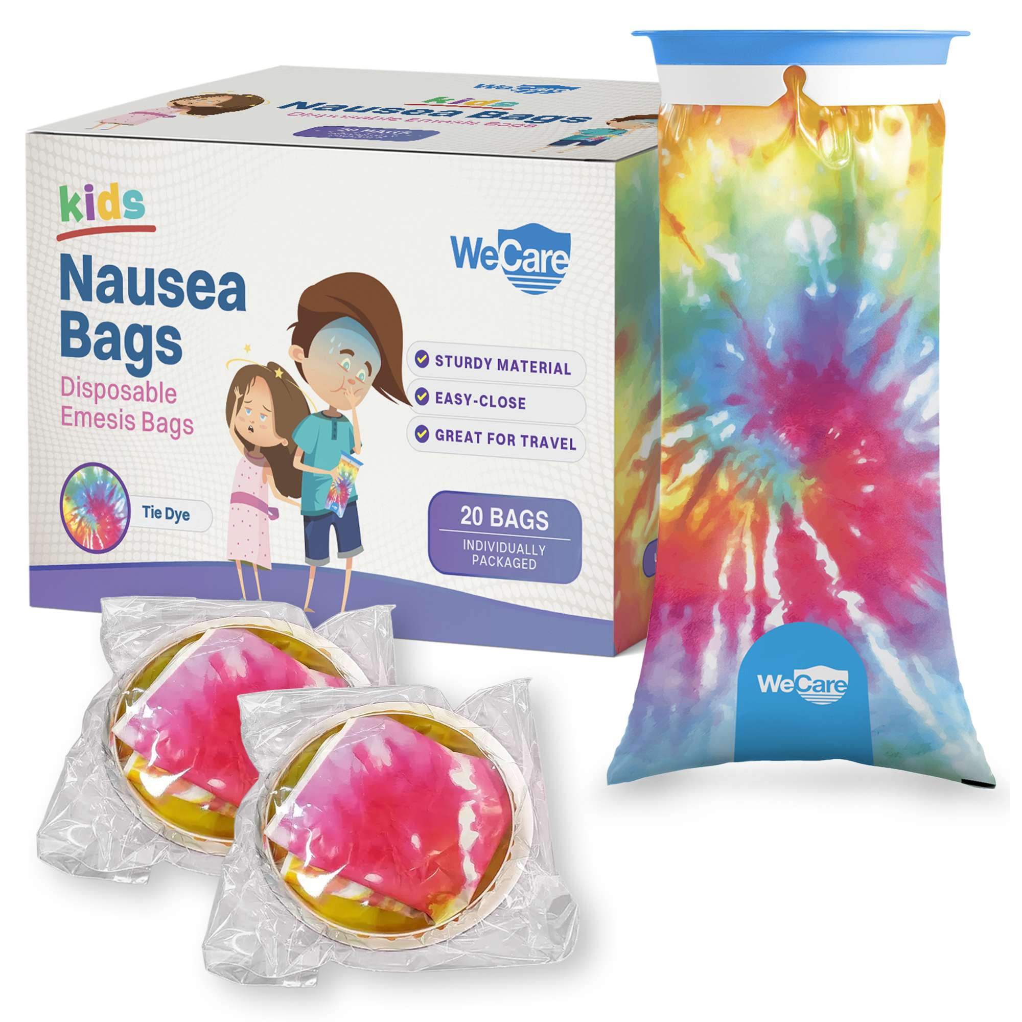 WECARE Kids Vomit Bags Disposable 20pk - Individually Wrapped Barf Bags ...