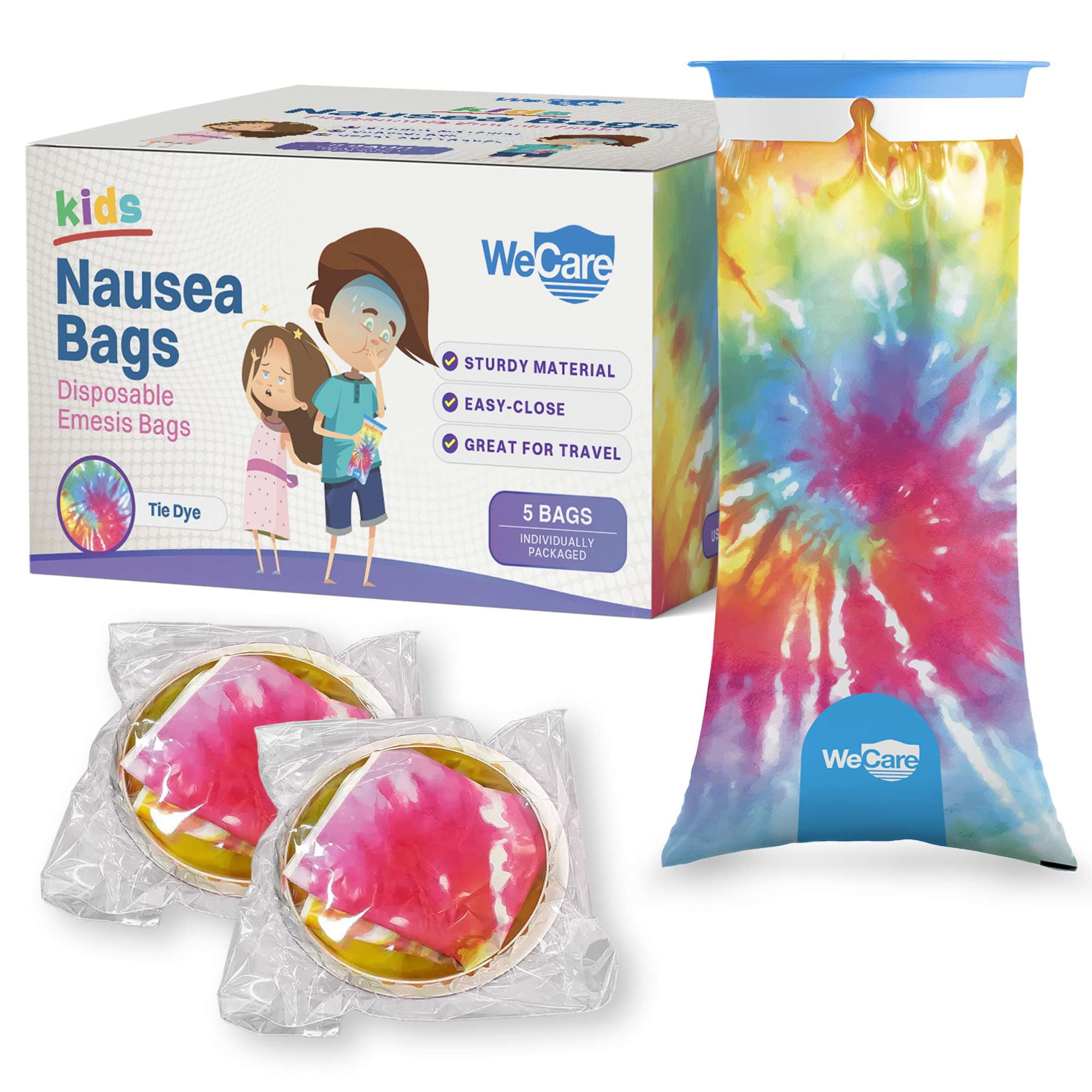 WECARE Kids Vomit Bags Disposable 5pk - Individually Wrapped Barf Bags ...