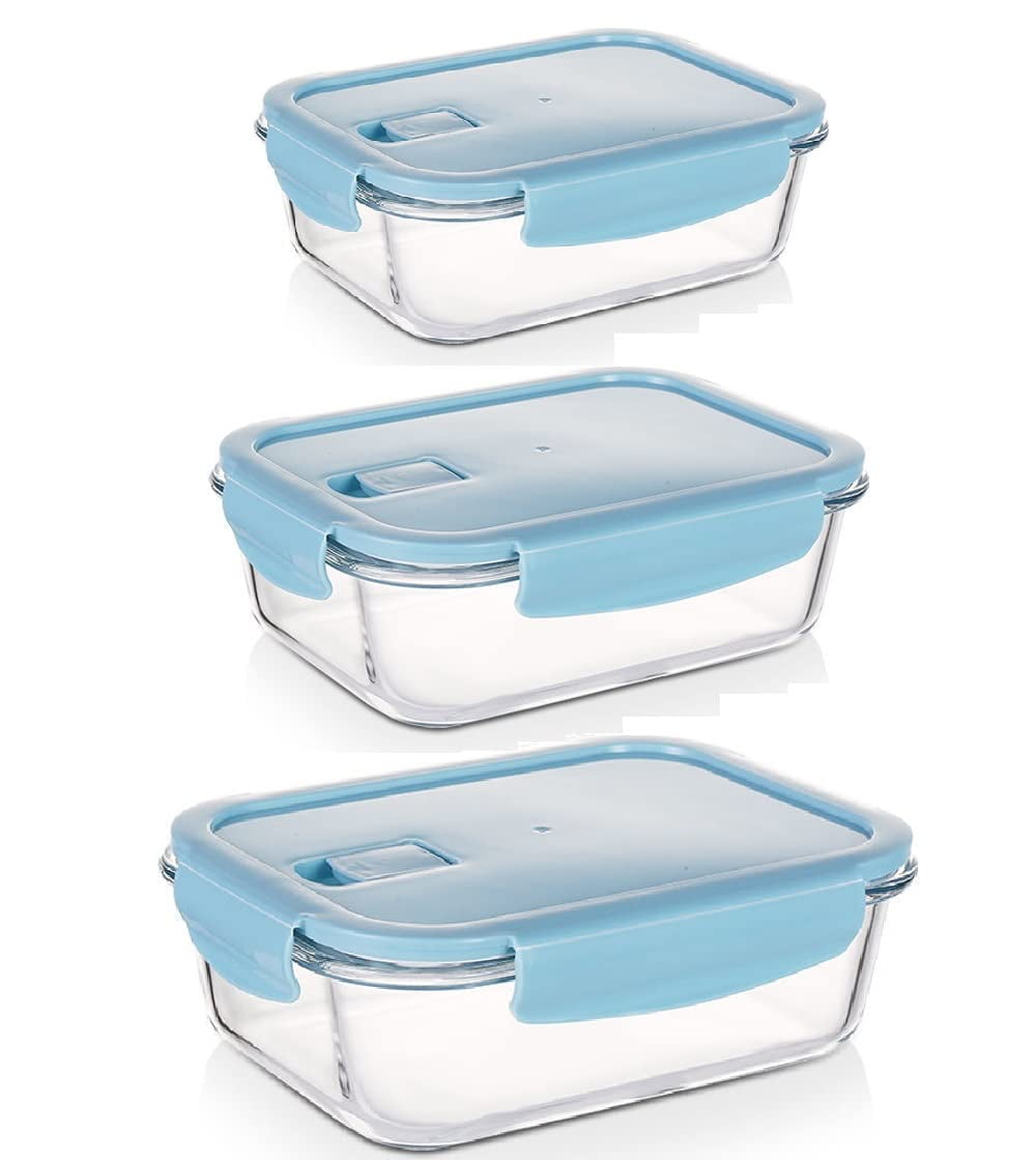 WECEF Lunch Box Glass Food Storage Containers with Lids Built in Vent 3 ...