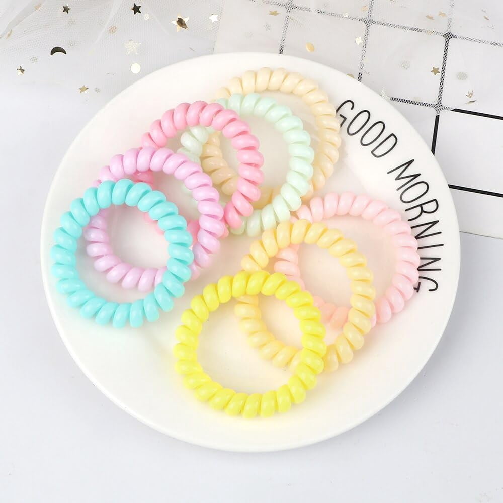 WECROO Multicolour Spiral Hair Ties Rubber Telephone Wire Elastic Band ...