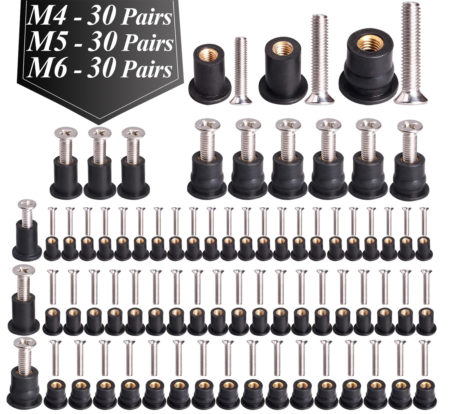 WEDAMER 90 Pairs M4 M5 M6 Neoprene Well with Stainless Steel Screw M5 ...