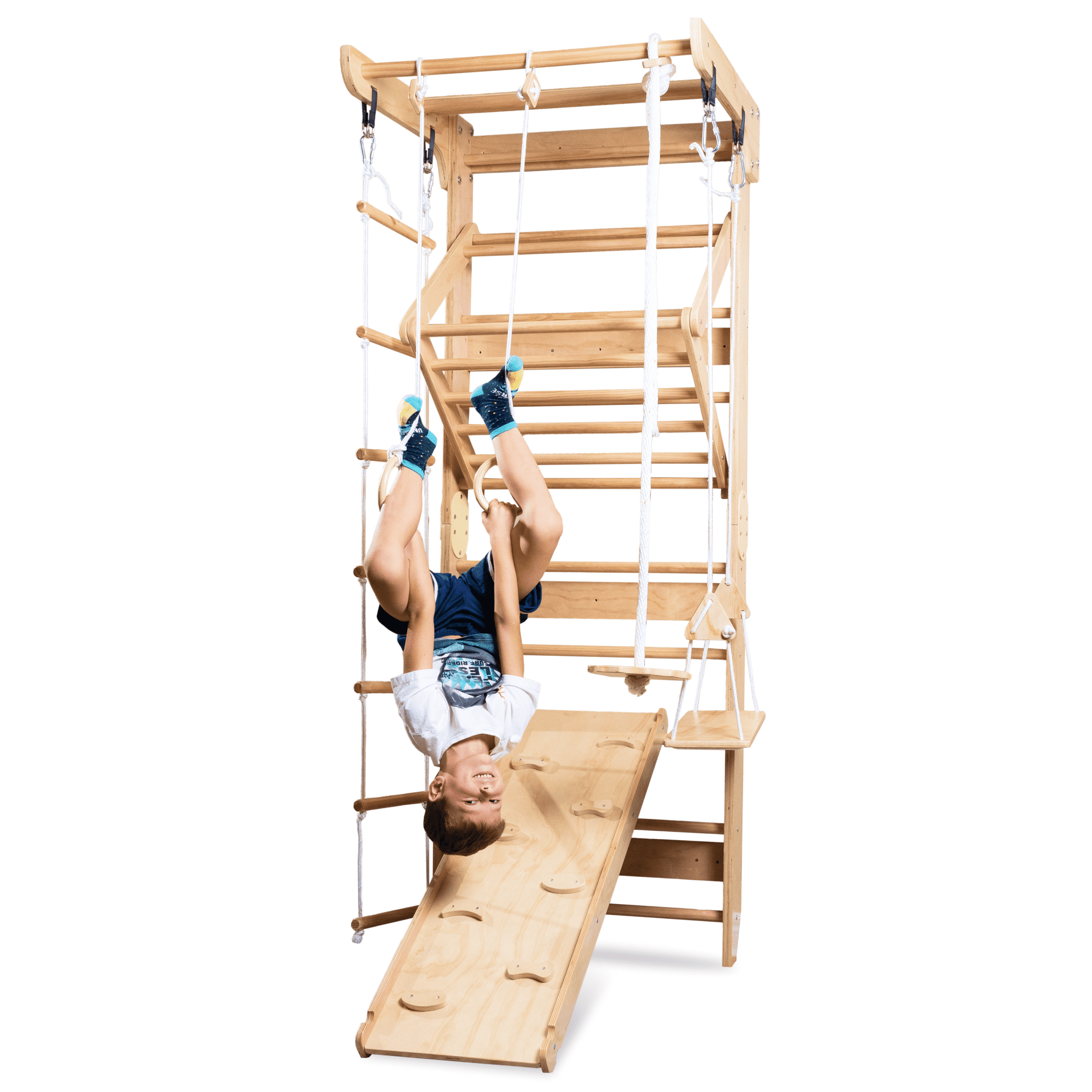 WEDANTA Wooden Swedish Ladder Wall Set – Indoor Jungle Rope Training ...