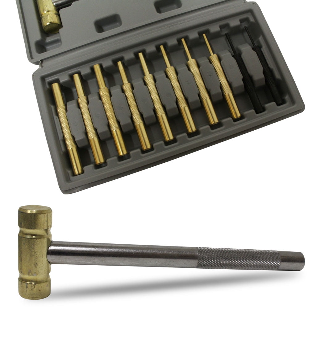WEDGE 11 Piece Hammer & Punch Set Includes 8 Brass, 2 Steel Punches ...