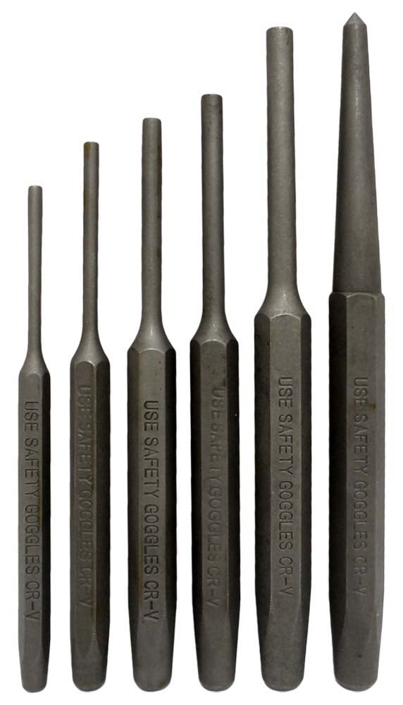 WEDGE 6 Piece Steel Punch Set | CR-V Steel Metal Construction | 6 Sizes 3/32" (0.2 cm) to 1/4 ...