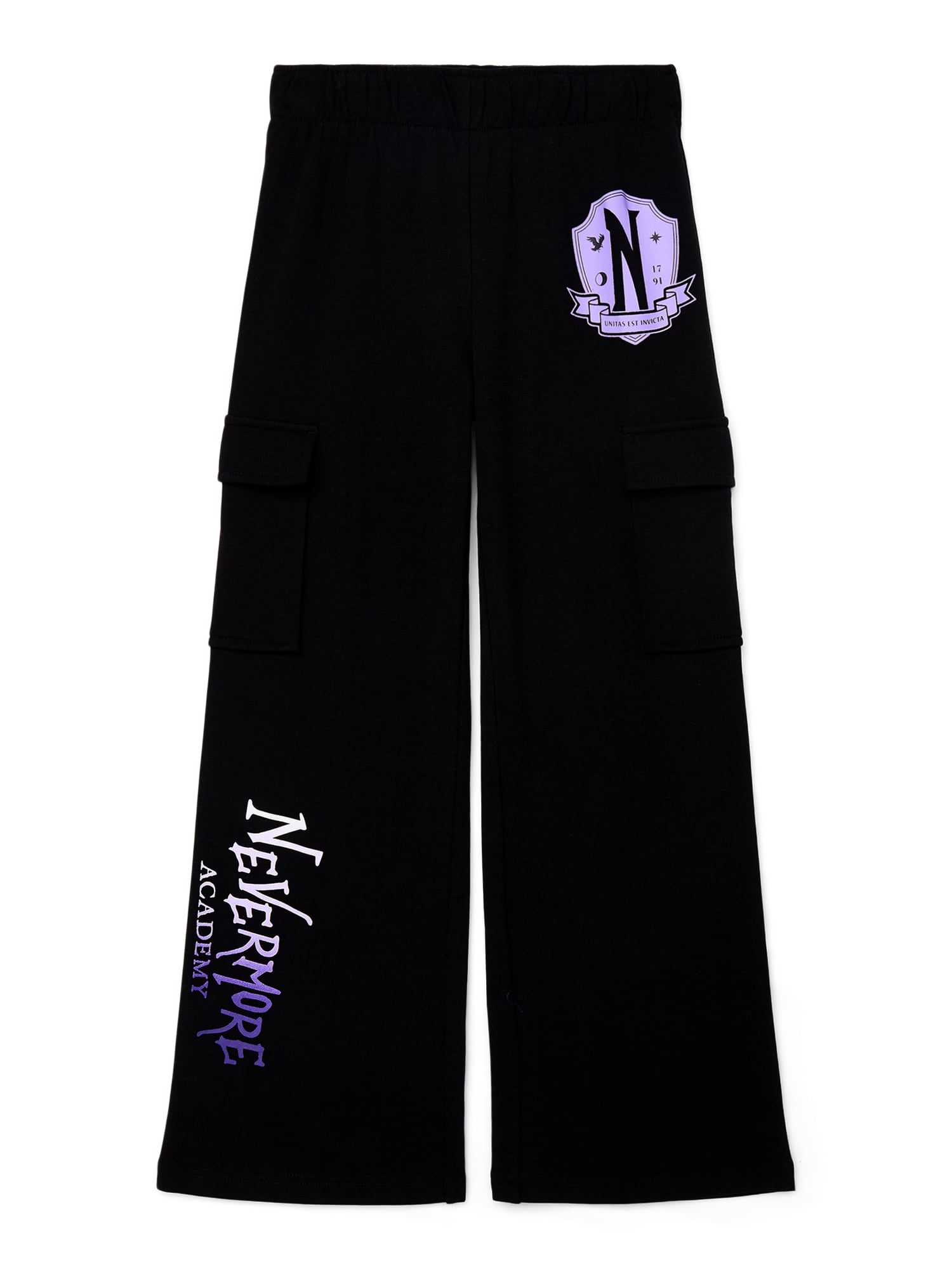 Wednesday Addams Girls Halloween Wide Leg Fleece Pants, Sizes 4-16 ...