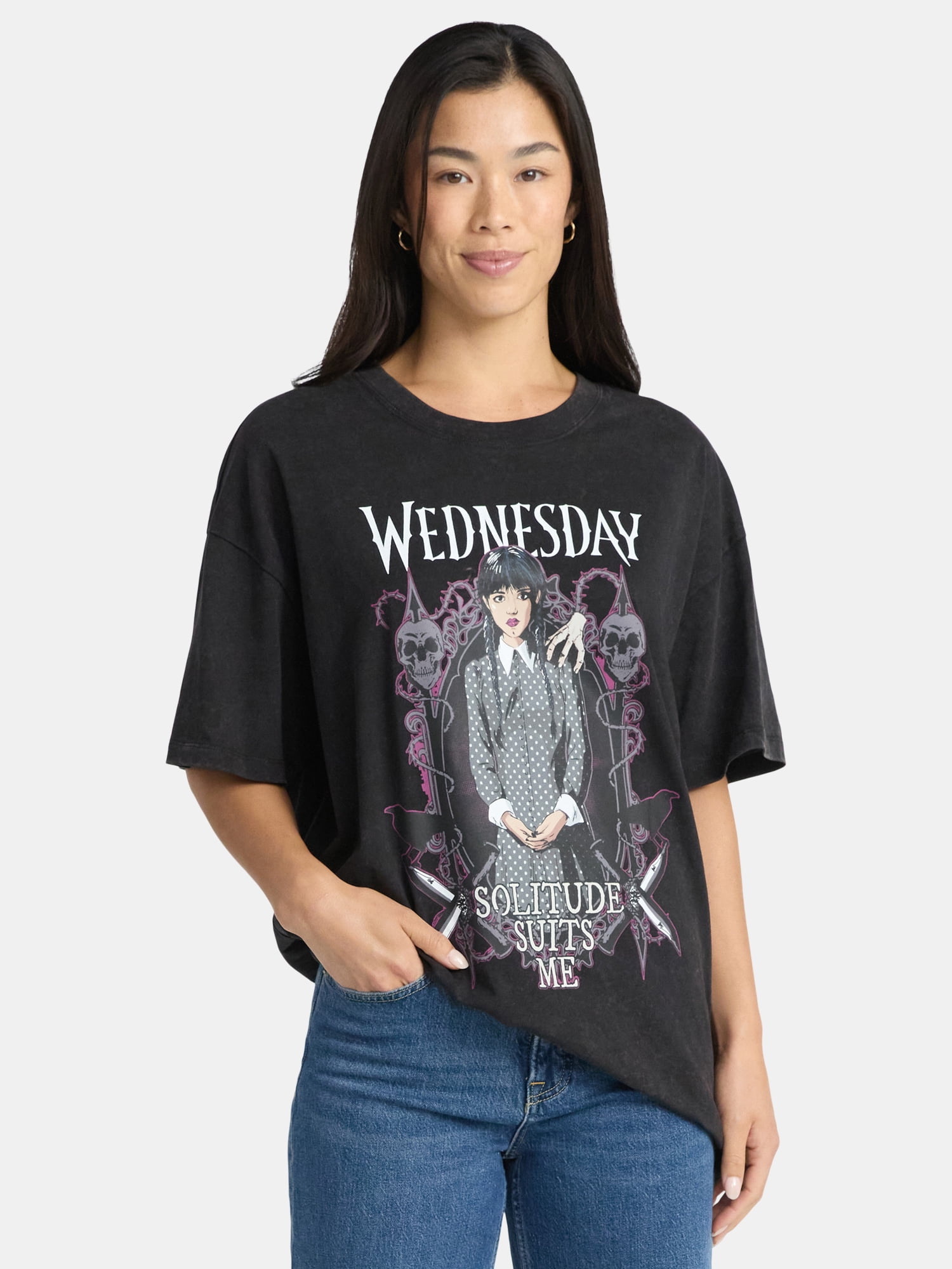 Wednesday Addams Women’s Solitude Suits Me Graphic Cotton Tee with ...