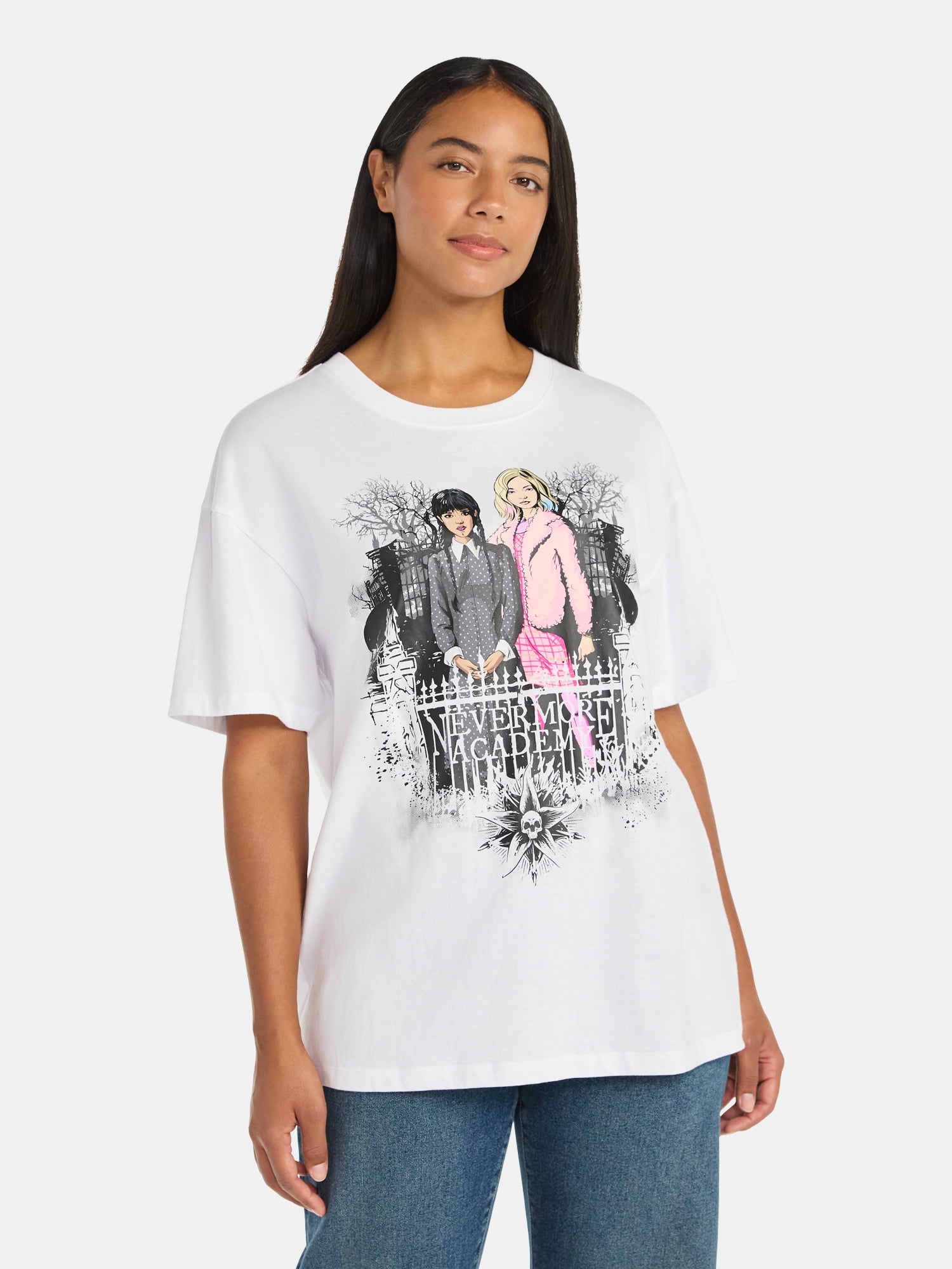 Wednesday Addams Women’s Nevermore Academy Cotton Graphic Tee with ...