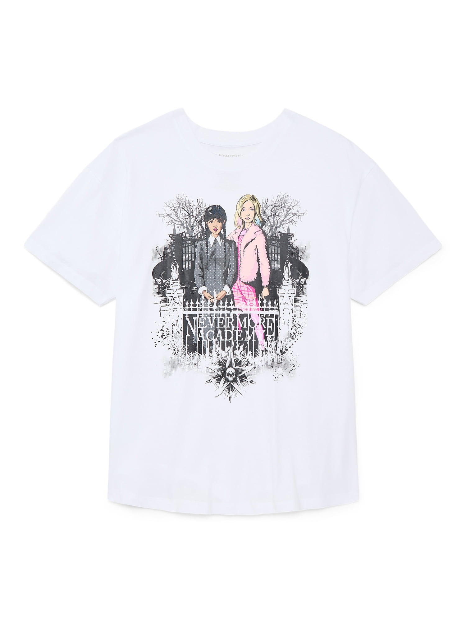 Wednesday Addams Women’s Nevermore Academy Cotton Graphic Tee with ...