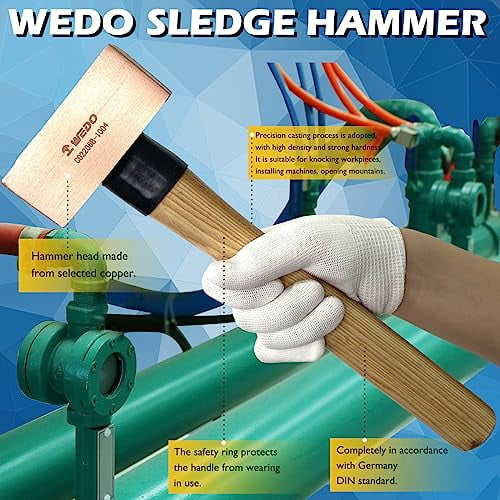 WEDO Copper Sledge Hammer 11lb, Strike Drilling Hammer with Wooden ...