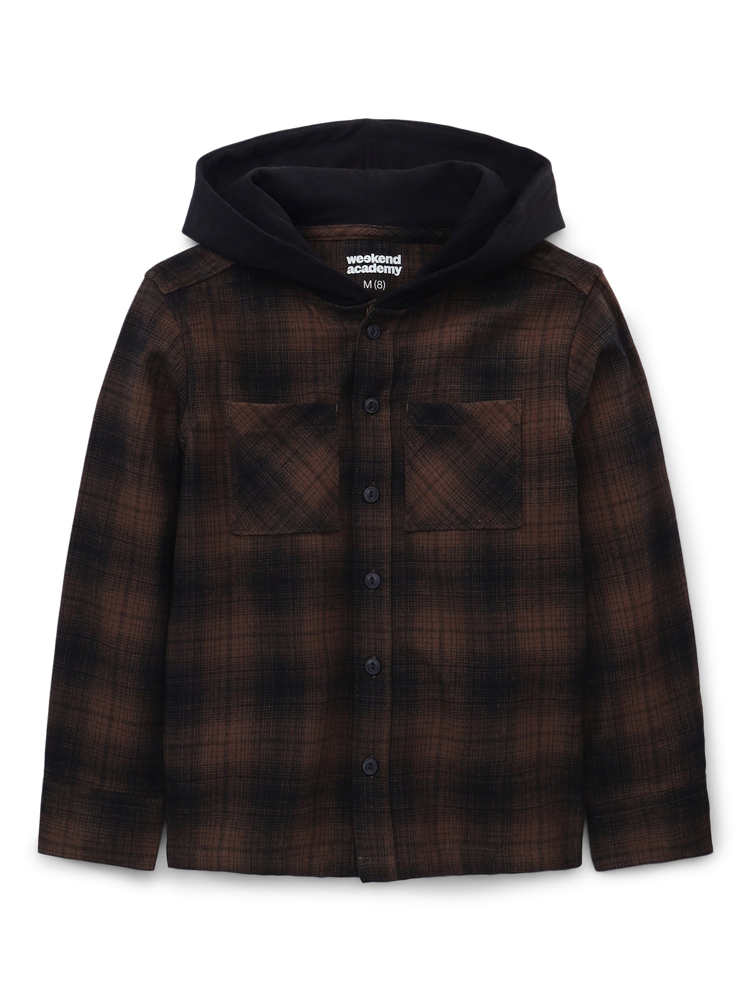 Weekend Academy Boys Hooded Flannel Shacket, Sizes 4-18 - Walmart.com