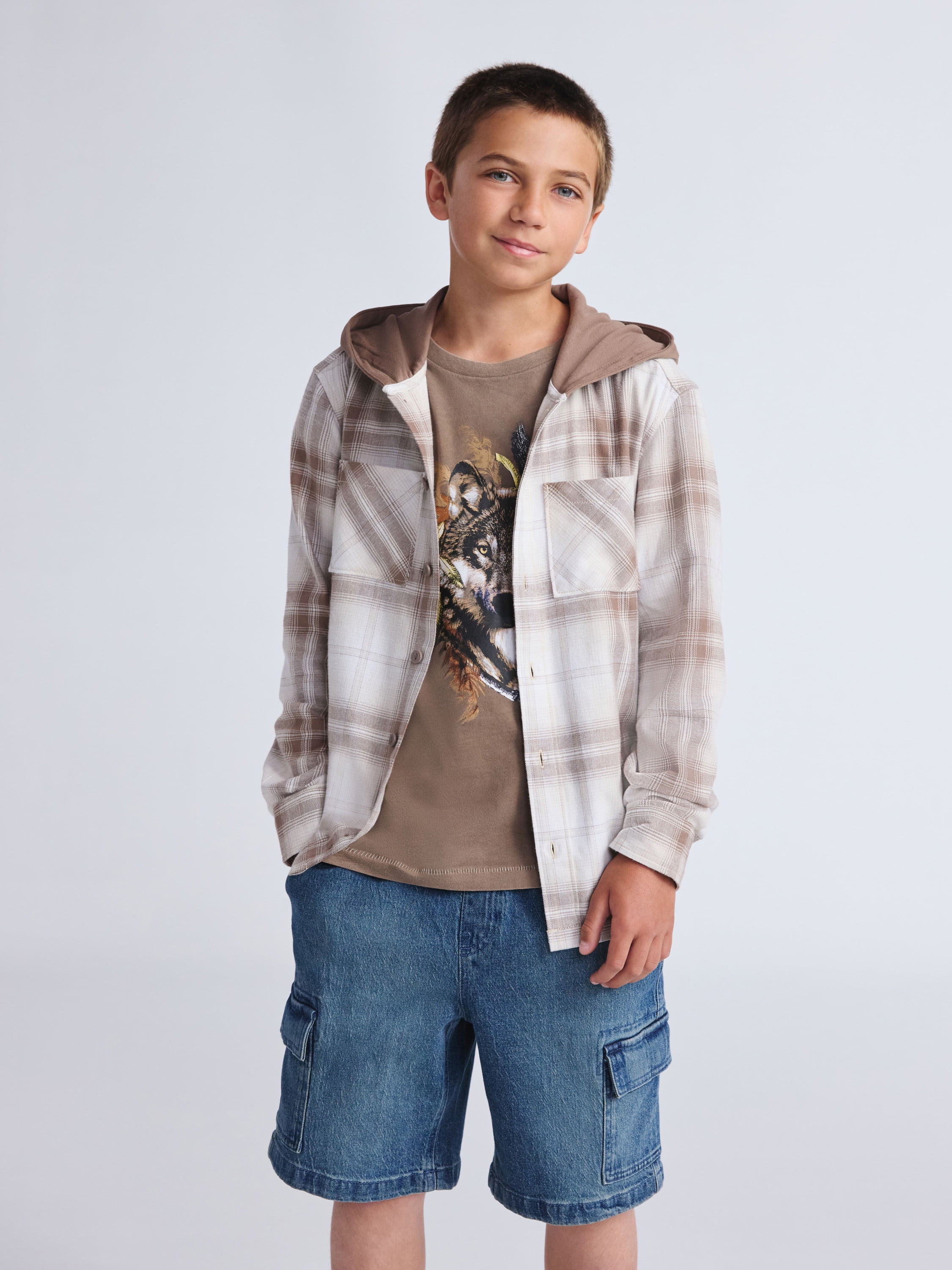 Weekend Academy Boys Hooded Flannel Shacket, Sizes 4-18 - Walmart.com