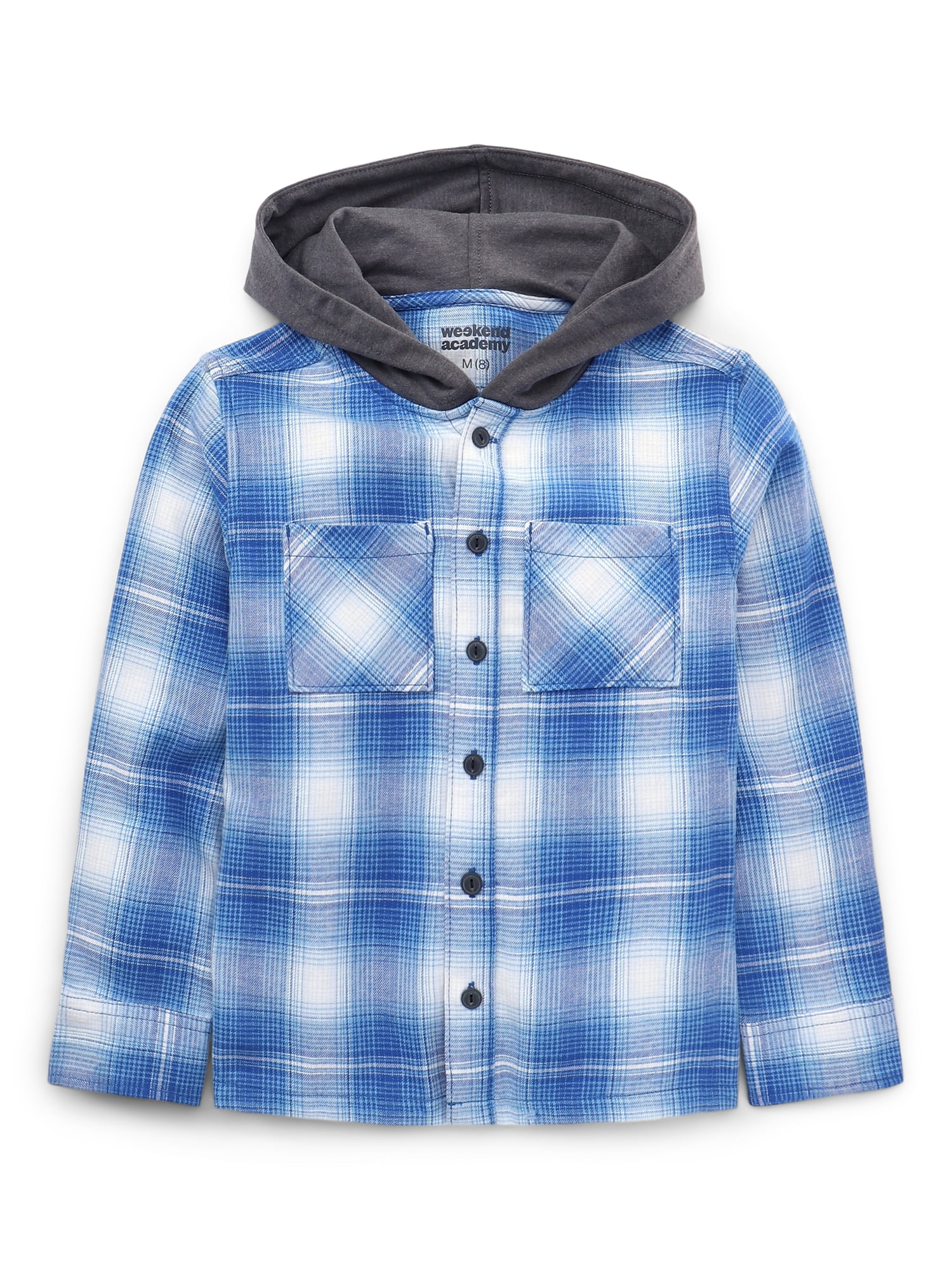 Weekend Academy Boys Hooded Flannel Shacket, Sizes 4-18 - Walmart.com