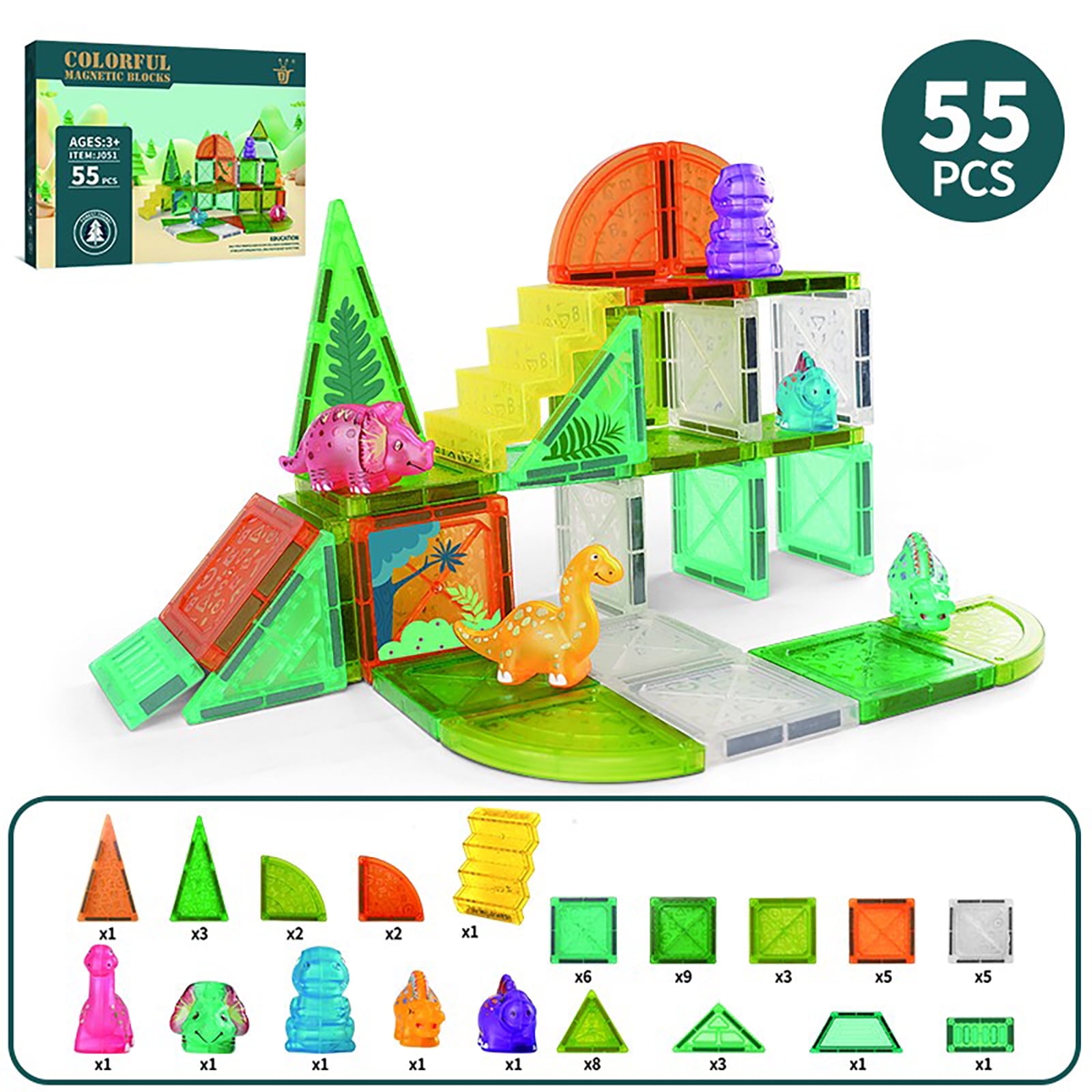 WEEKEND COME 55 Piece Set Magnetic Building Tiles Clear Magnetic 3D ...