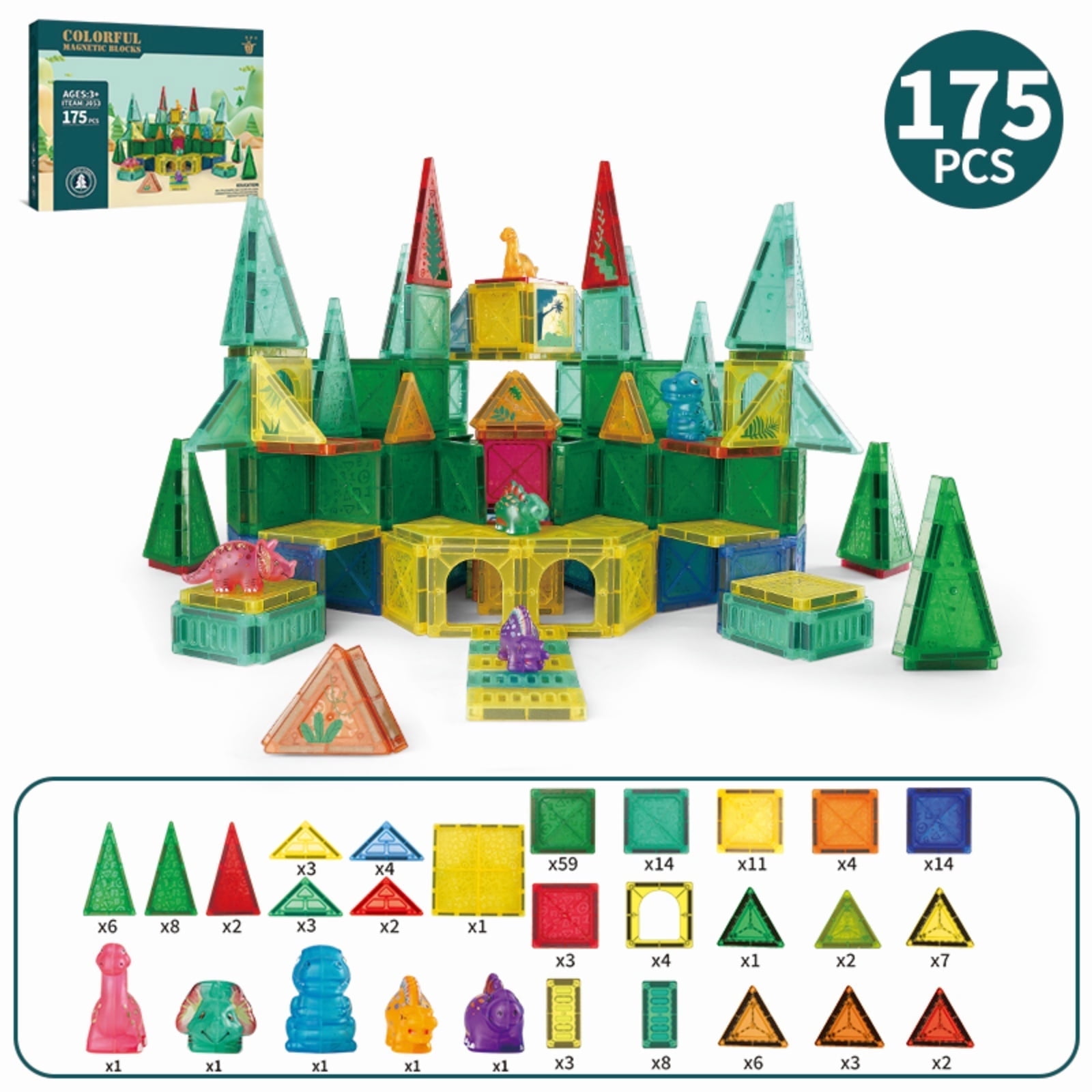 WEEKEND COME Magnetic Tiles Dinosaur Toys, 175-Piece Building Blocks ...