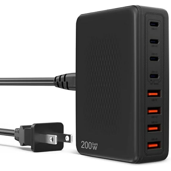 WEEKS 200W USB C Charger Block-Upgraded GaN III 8-Ports-Fast Charging Station Hub-PD 65W Fast ...