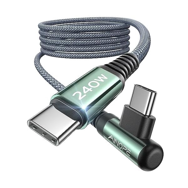 WEEKS 240W USB C Cable [10ft] USBC to USBC Cable, Right Angle C to C ...