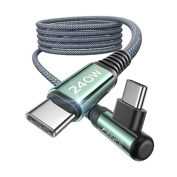 WEEKS 240W USB C Cable [10ft] USBC to USBC Cable, Right Angle C to C ...