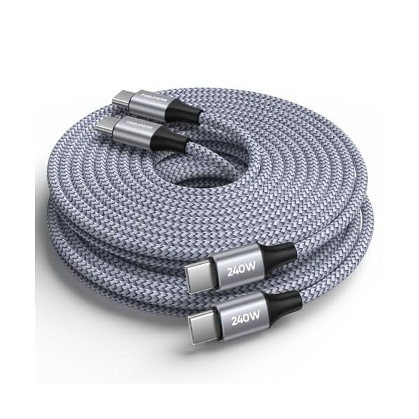 WEEKS 240W USB C to USB C Cable, [6.6ft 2-Pack] Type C Charger Fast ...