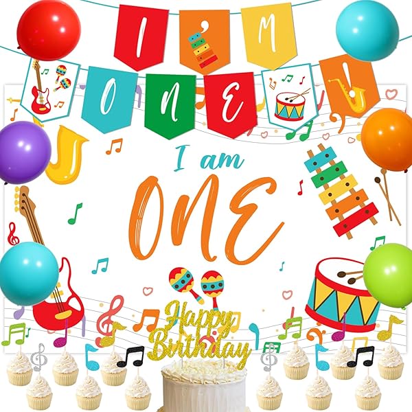 WEEKS 38Pcs I Am One Party Decorations, Music Themed 1st Birthday Party ...